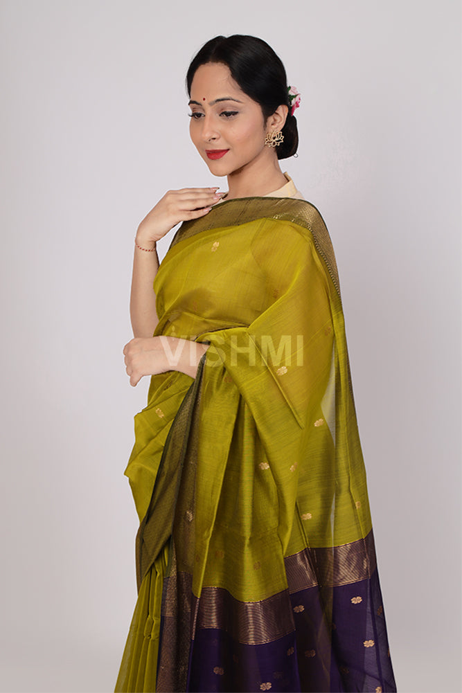 oilve green Handloom Maheshwari Butti Saree – Vishmi